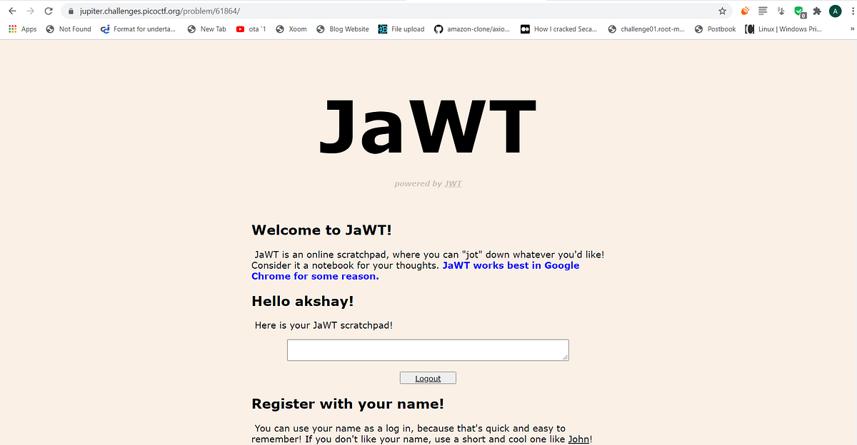 JaWT Scratchpad (picoCTF). Writeup by Akshay Shinde | by Akshay Shinde | InfoSec Write-ups