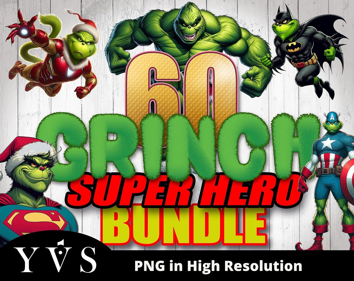 Grinch Super Hero Bundle, Grinch clipart png, Grinch png Bundle, Grinch ...