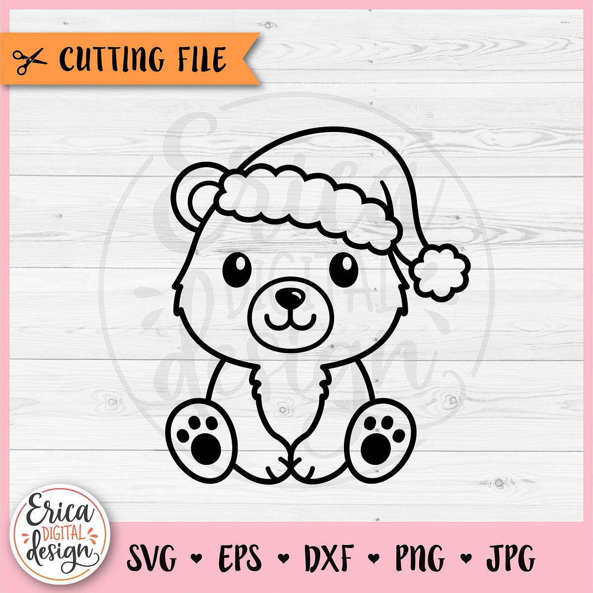 Baby Bear SVG Christmas Bear outline cut file Cricut Silhouette Cute ...