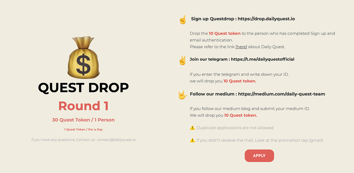 QUEST Drop Round 1 : AirDrop. Hello Daily Quest community, | by JIN ...
