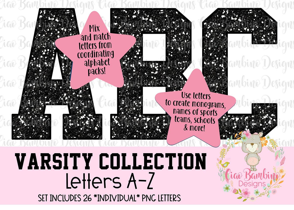 Black Glitter Alphabet Pack /Glitter Varsity Cheer Letters A — Z for ...