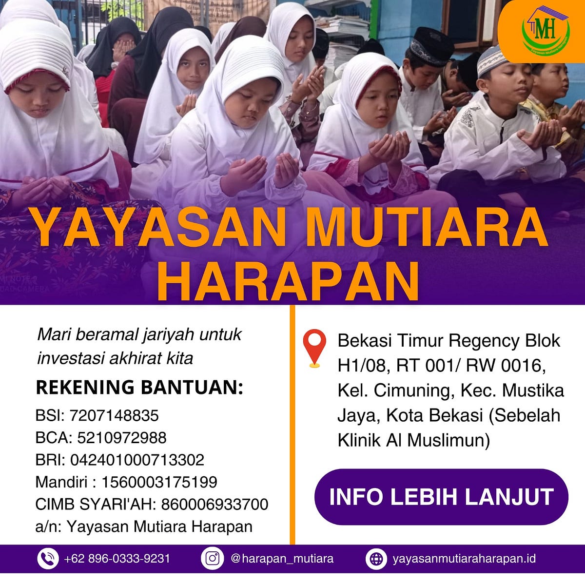 Amal Jariyah Yayasan Mutiara Harapan Call 0895415469536
