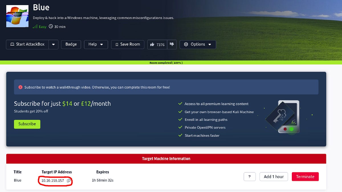 TRYHACKME “BLUE” WALKTHROUGHT. After the connect tryhackme vpn, our IP… | by Yuşa Akcan | May ...