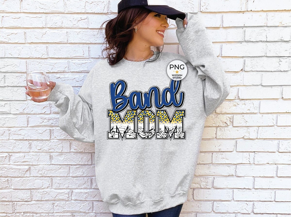 Band Mom PNG Image, Blue Gold Leopard Letters Marching Band Design ...