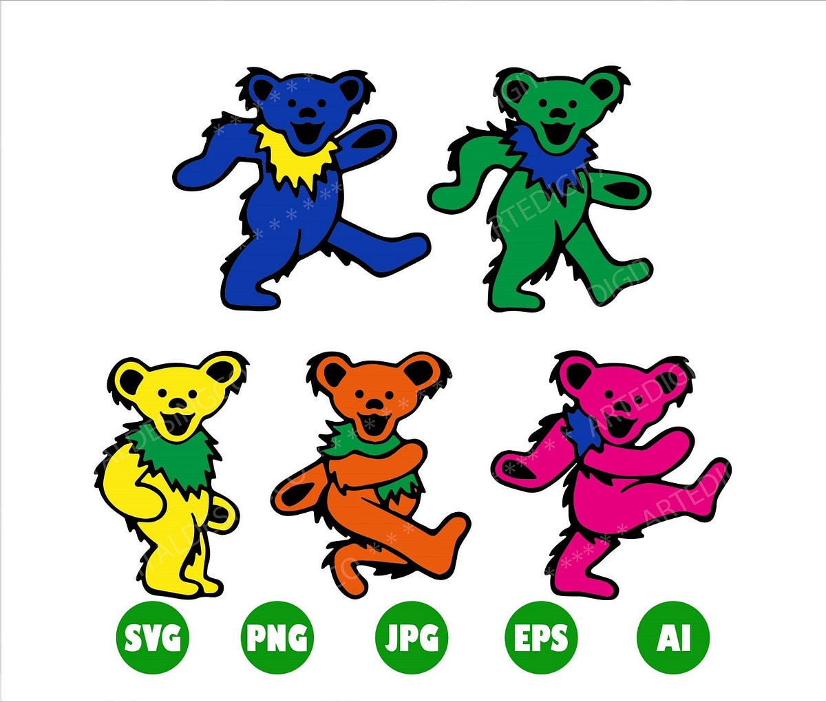 Grateful Dead Dancing Bears SVG, PNG, JPG, Dancing Bears Vector, Instant Download, Vector, Eps ...