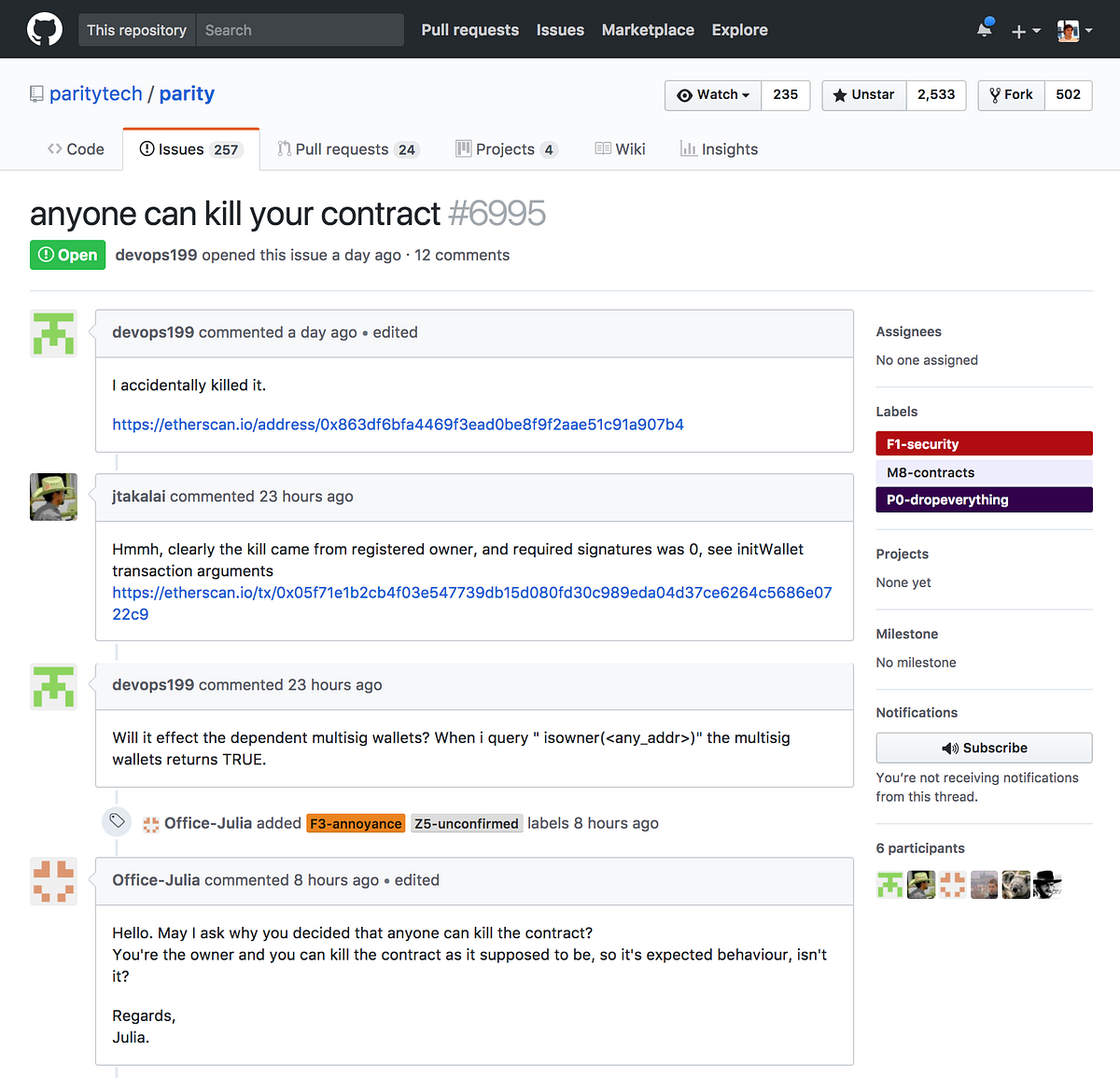 Picture of Parity Multisig wallets security alert: A random story of a ...