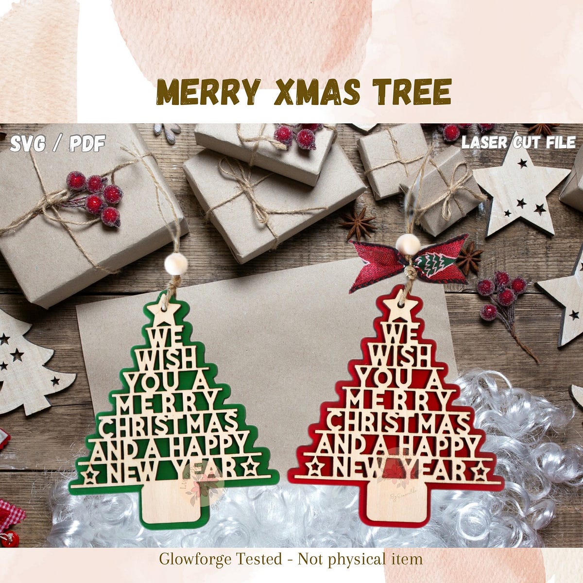 DIGITAL FILE, Christmas Tree, Glowforge Laser File, Friends Ornament ...