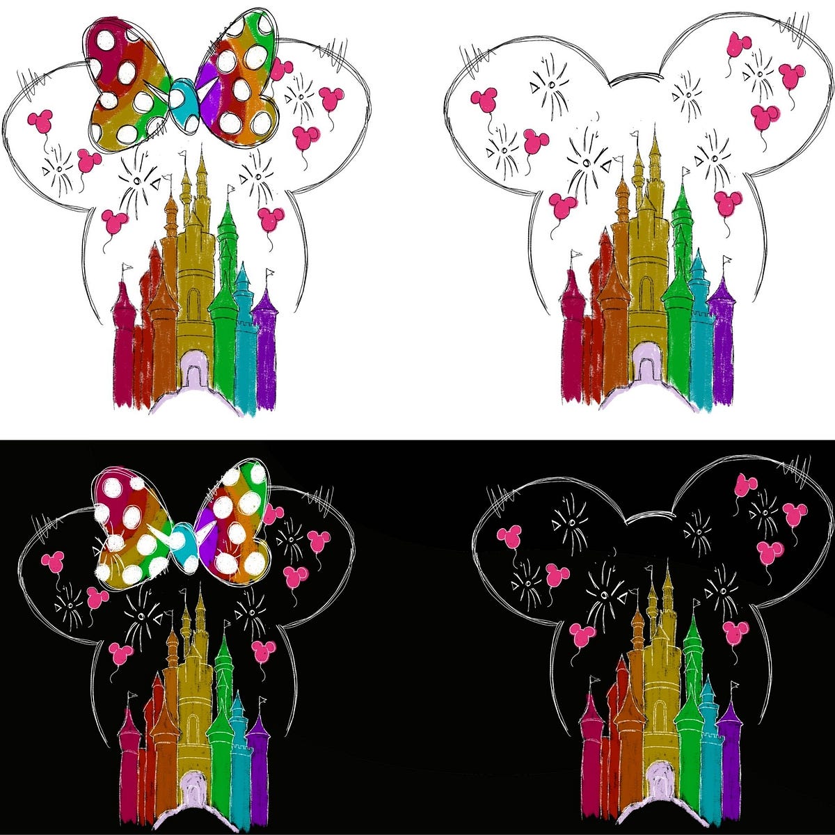 Watercolor Mouse Castle Png Bundle, Mouse Ear Castle Png, Retro ...