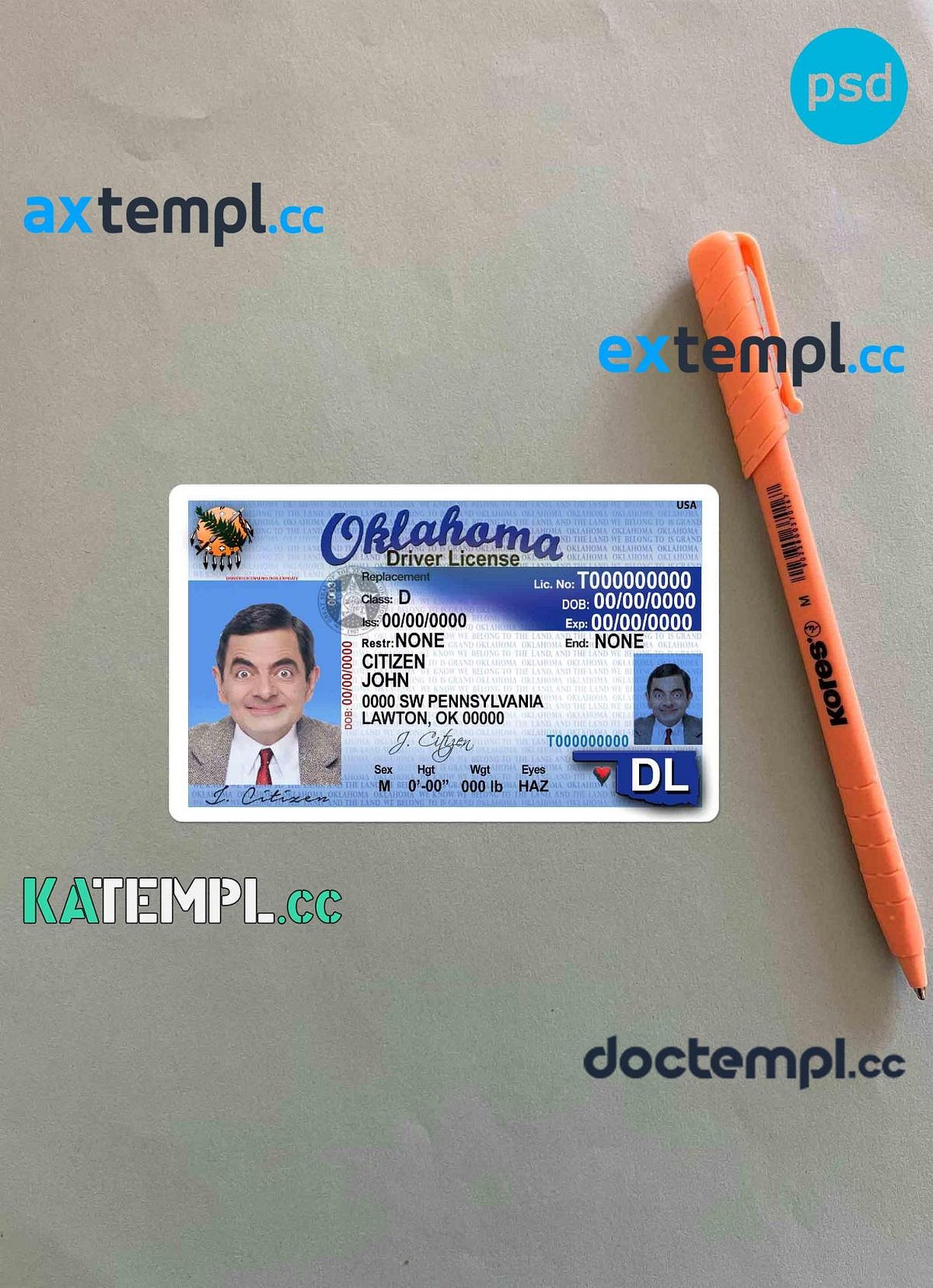 USA Oklahoma driving license editable PSD files, scan look and photo ...