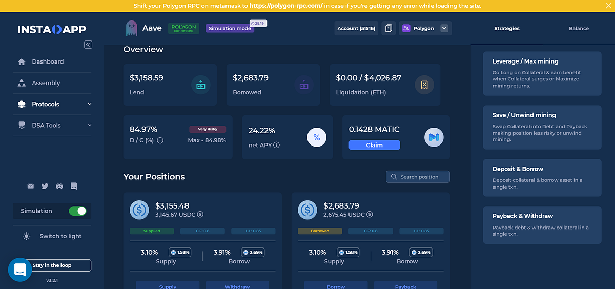 Maximizing Stable returns using Aave Polygon on Instadapp | by ADITYA GITE | Medium