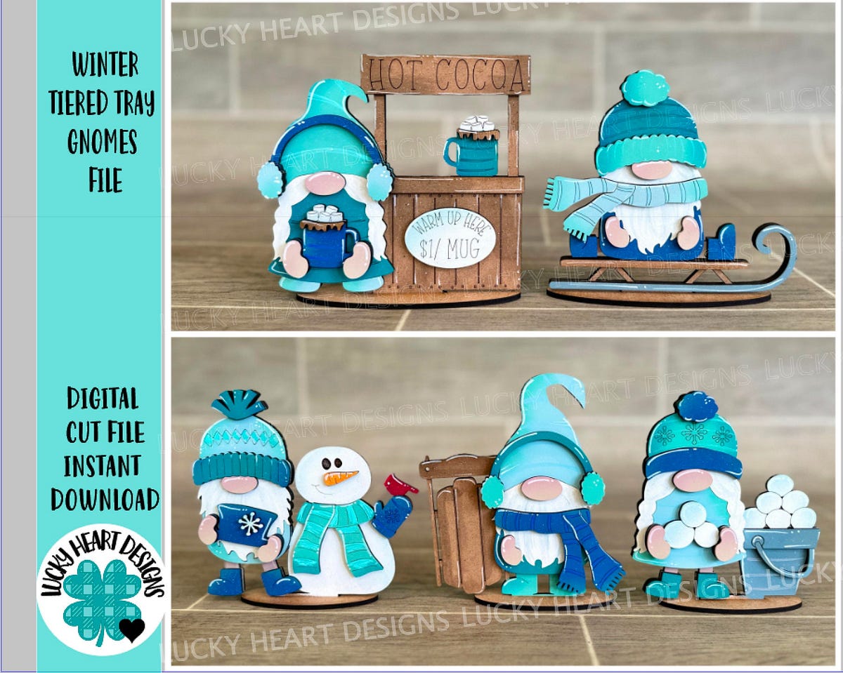 Winter Tiered Tray Gnome File SVG, Glowforge, Sledding, Snowman, Hot ...