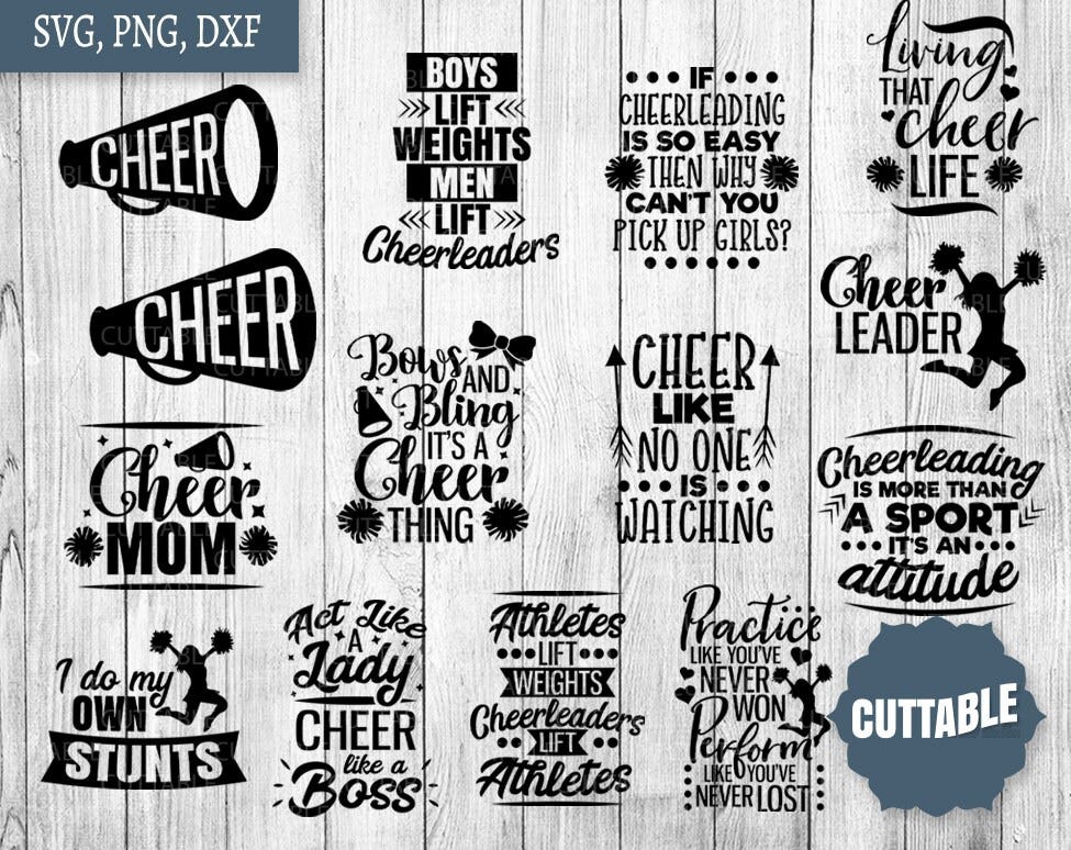Cheerleader SVG Bundle, cheer svg pack cut files, 14 cheerleading cut ...