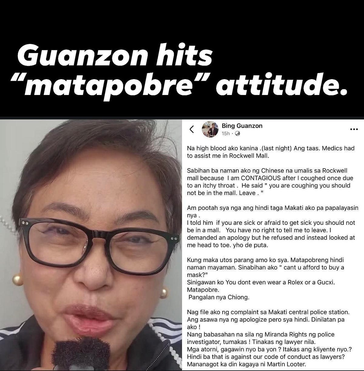 Guanzon hits “matapobre” attitude. | by Mary Angelica Amerkhan (The ...