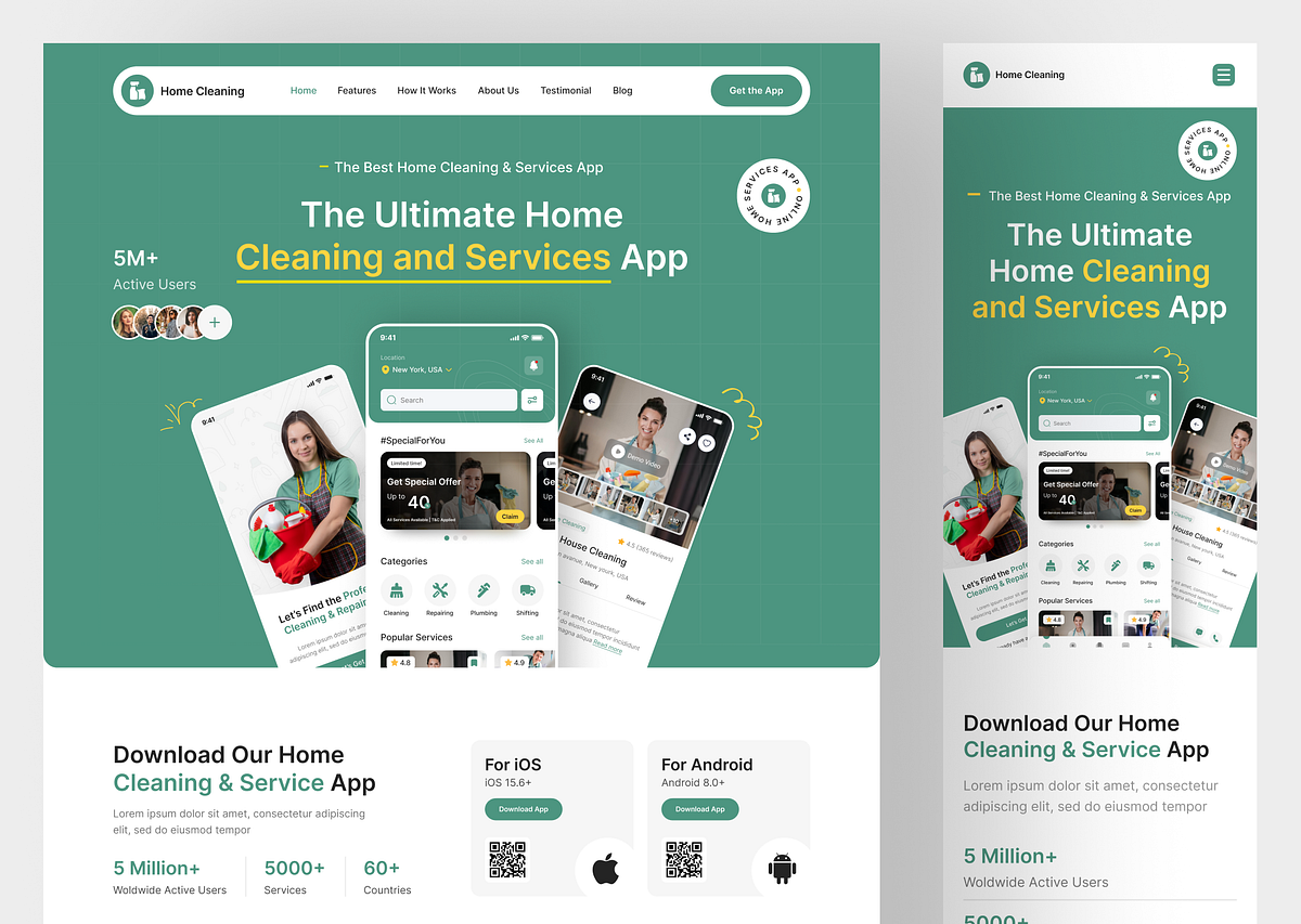 Home Cleaning Service App Landing Page UIUX Design | Figma ...