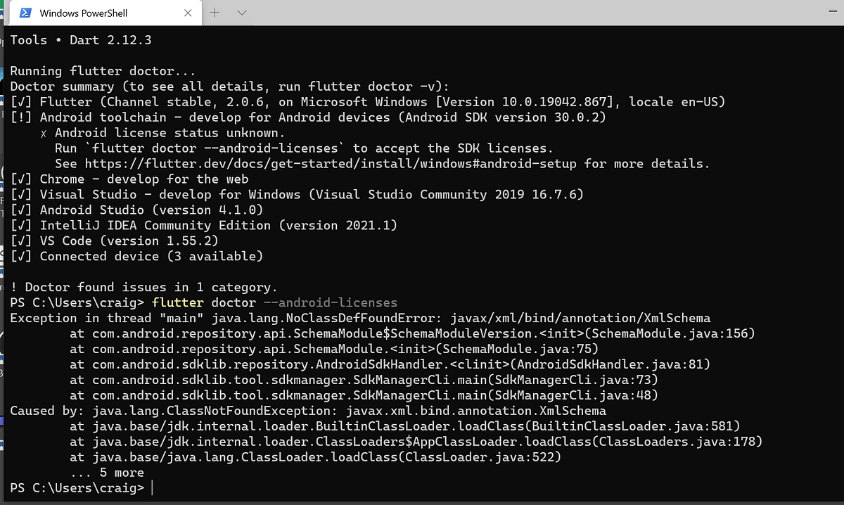 Fixing flutter doctor error — java.lang.NoClassDefFoundError - Craig Oda - Medium