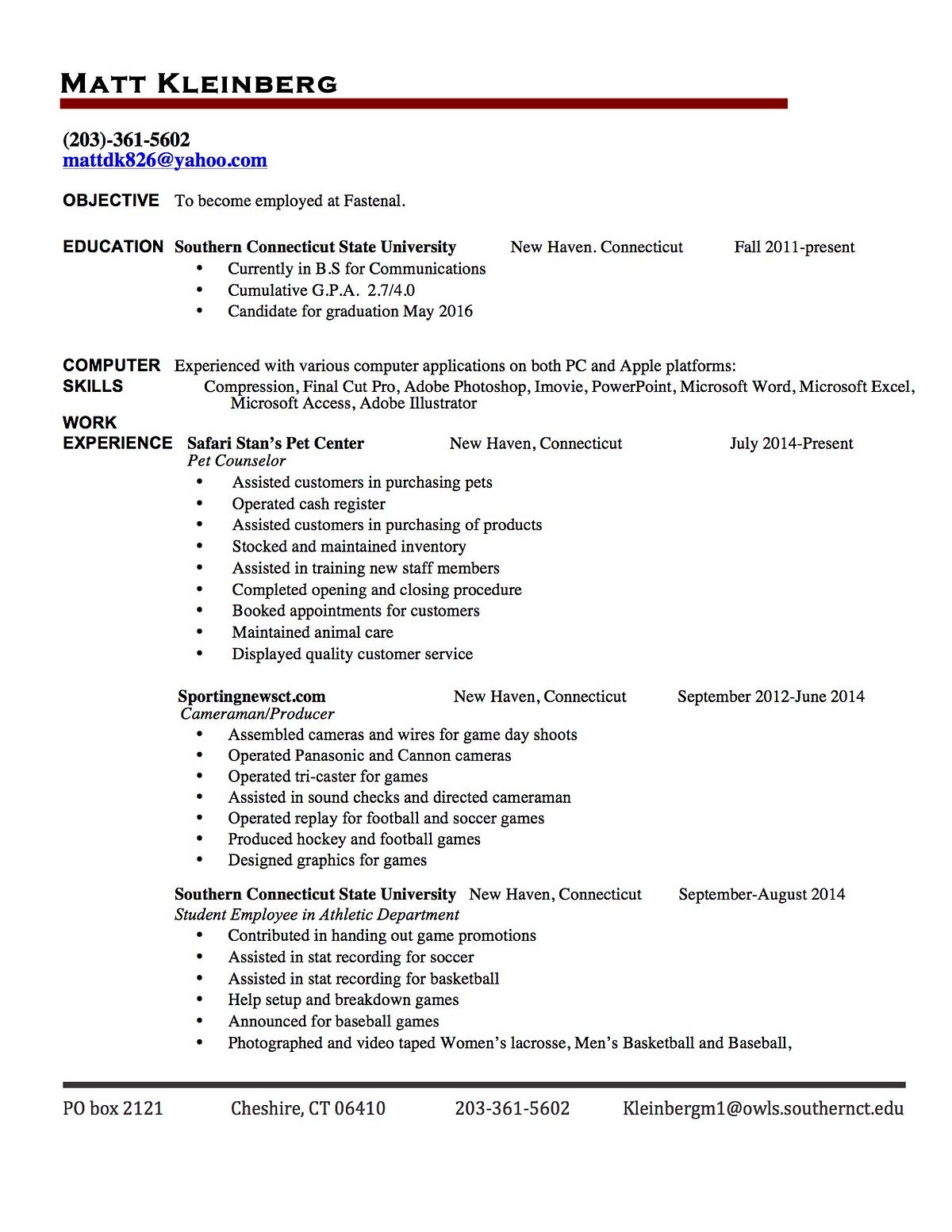 Resume. This is my initial resume I used for my… | by Matthew Kleinberg ...
