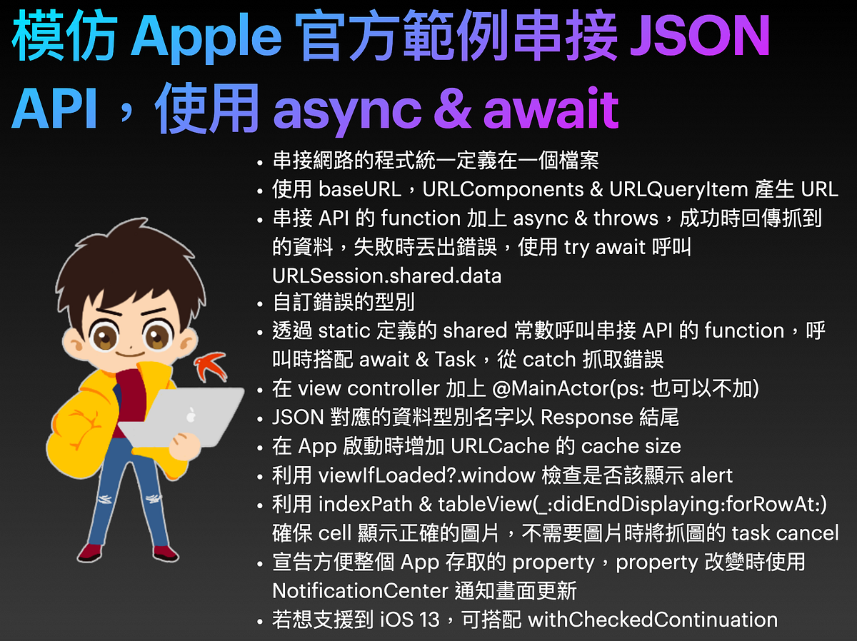 模仿 Apple 官方範例串接 JSON API，使用 async & await | by 彼得潘的 iOS App Neverland | 彼得潘的 Swift iOS App 開發問題 ...