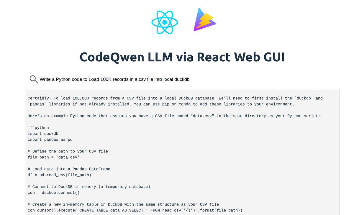 Chat with CodeQwen CodeLLM via React | by Rajesh Mani Kumar G | Medium