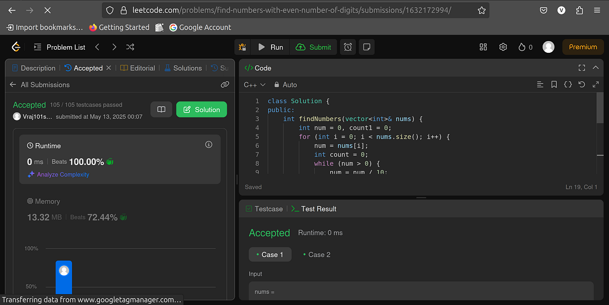 Day 6: Leetcode 1295 — Finding Numbers with Even Digits | by Vraj shah | May, 2025 | Medium