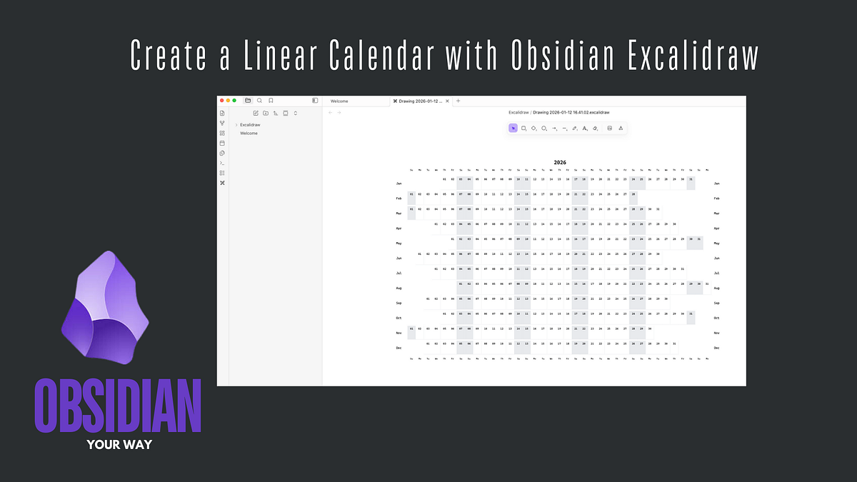 Insert a Linear Calendar in Obsidian with Excalidraw | by Kara Monroe ...