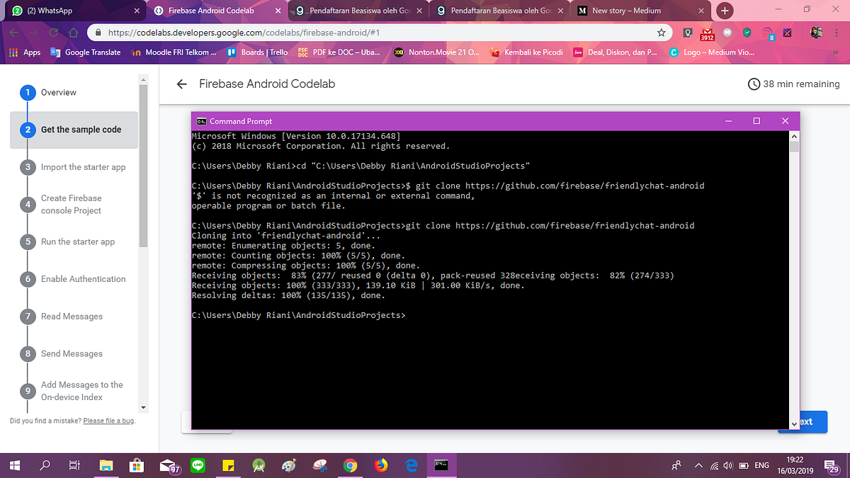 Firebase Android Codelab. Lakukan clone GitHub repository dari… | by Debby Riani | Medium