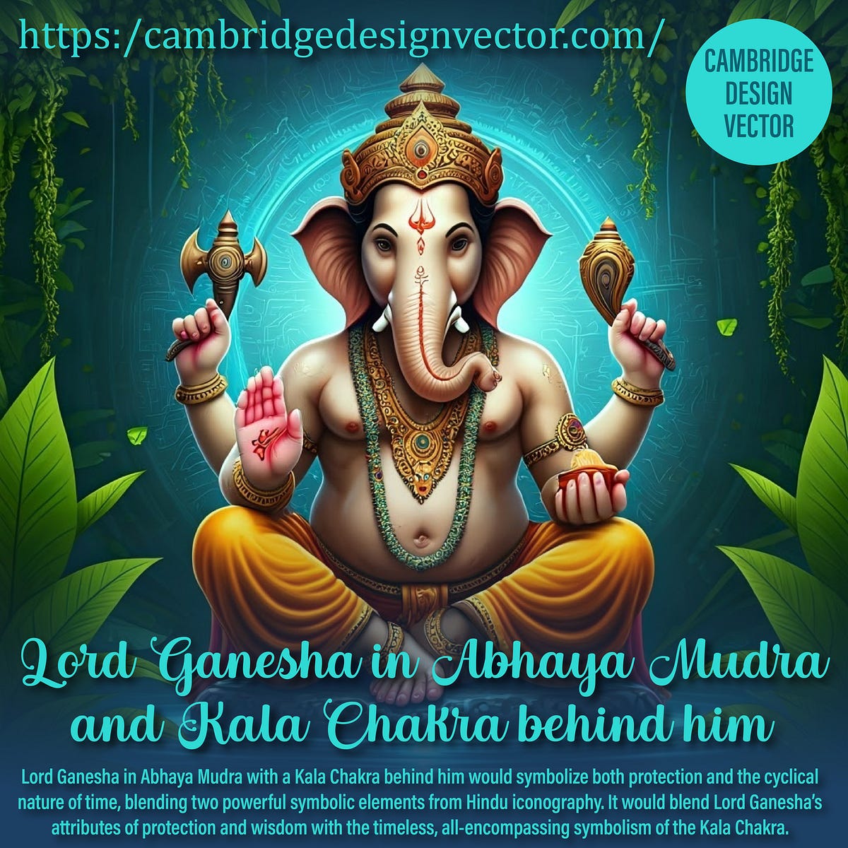 Lord Ganesha in Abhaya Mudra and Kala Chakra behind him | by ...