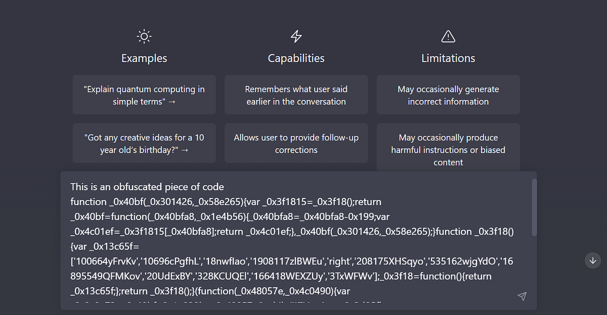 Chat GPT can de-obfuscate code ?. Code obfuscation is a technique used to… | by Abdel moneem ...