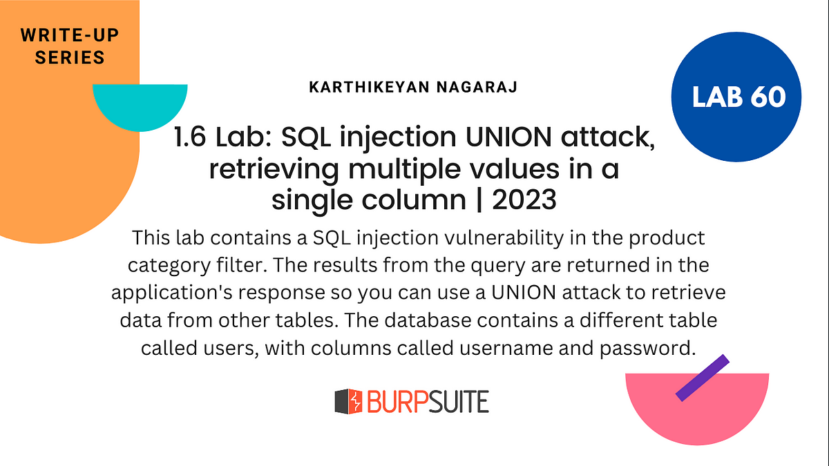 1.6 Lab: SQL injection UNION attack, retrieving multiple values in a ... 1.6 Lab: SQL injection UNION attack, retrieving multiple values in a ...