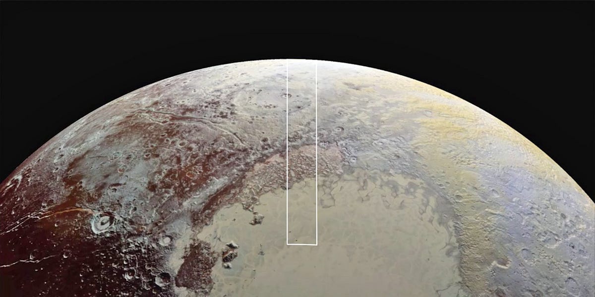 Una lunga striscia di Plutone. Un rettangolo di 80 × 800 km… | by ...