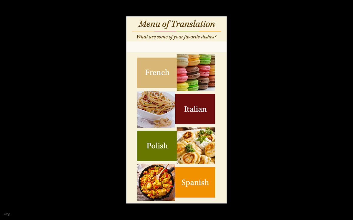 Menu of Translation: Coding Project | by Tiamera Ellen | Creative ... Menu of Translation: Coding Project | by Tiamera Ellen | Creative ...