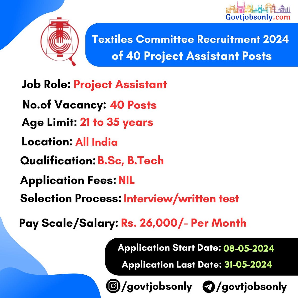 Textiles Committee 2024 Recruitment: Apply for 40 Project Assistant Posts - Govt Jobs Only - Medium
