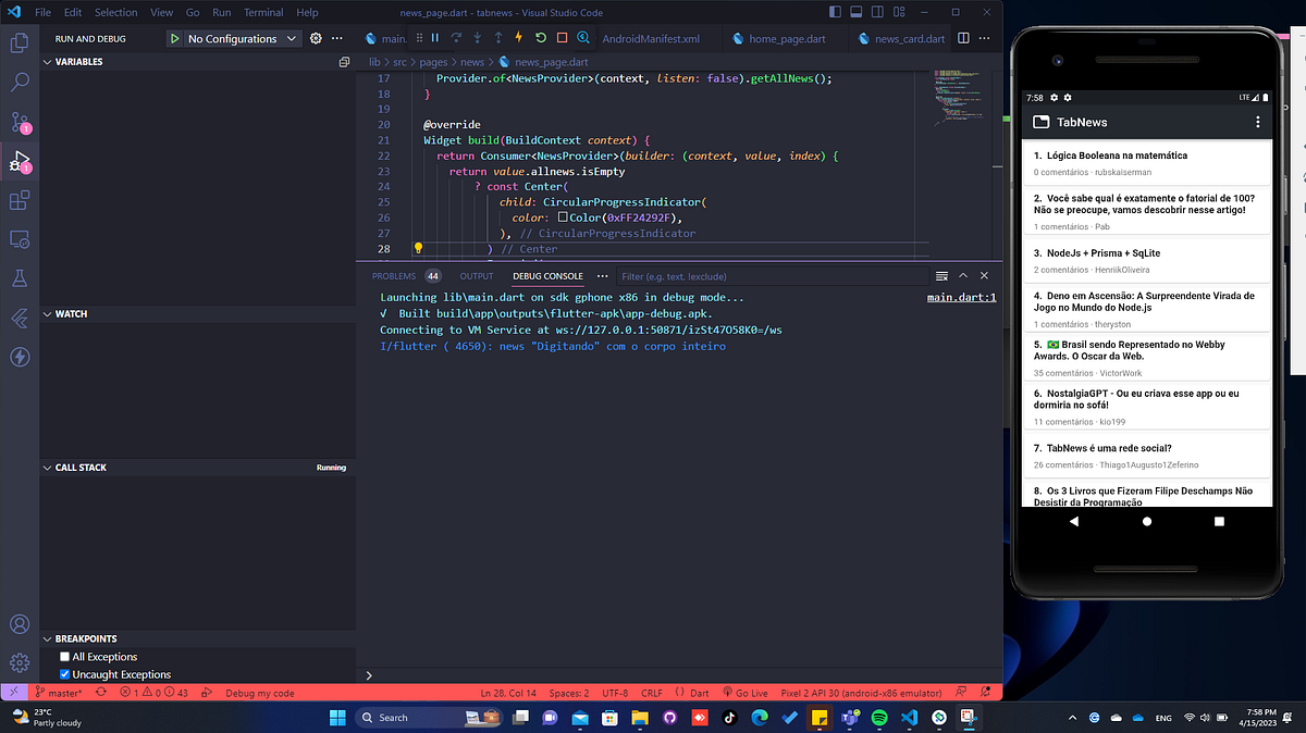 Terminei minha aplicação de notícias de tecnologia usando Flutter | by ...
