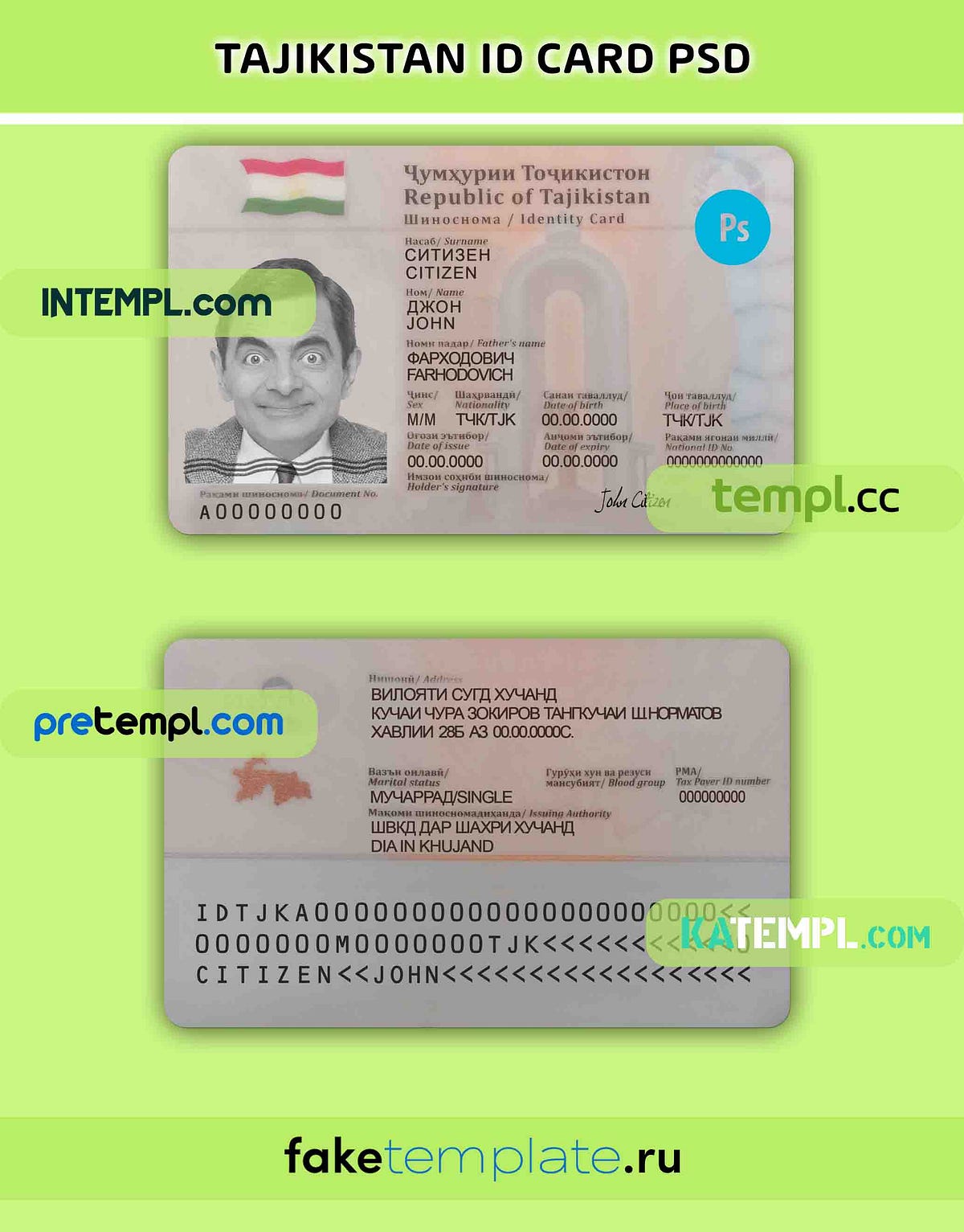Tajikistan ID card PSD template, completely editable | by Shotempl ...