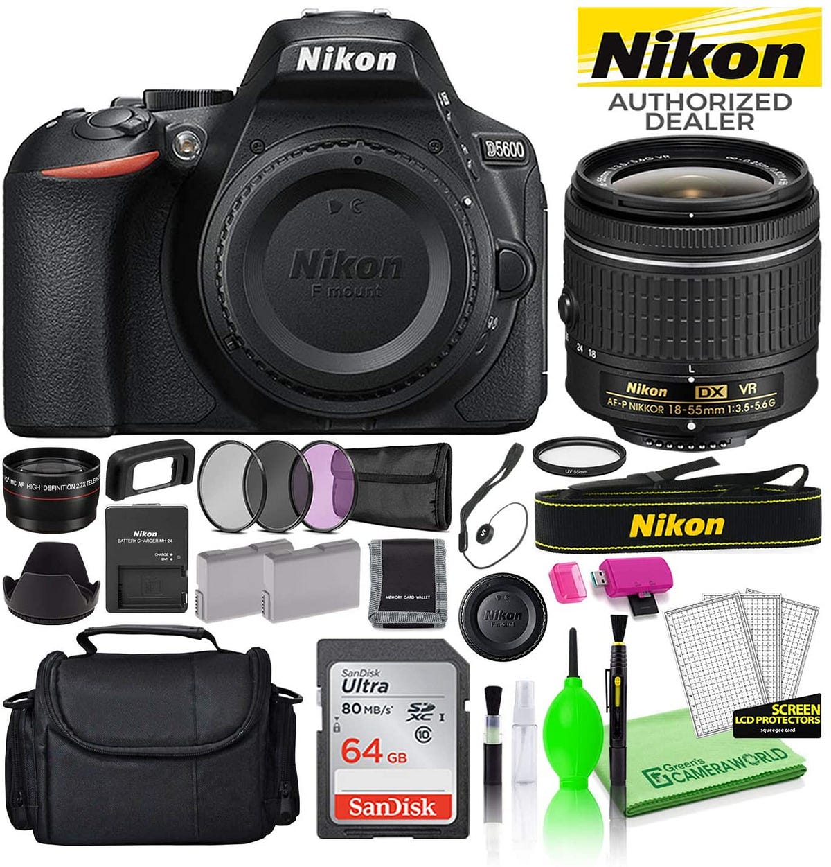 Nikon D5600 24.2MP DSLR Digital Camera with AF-P DX 18–55mm Lens (1576 ...