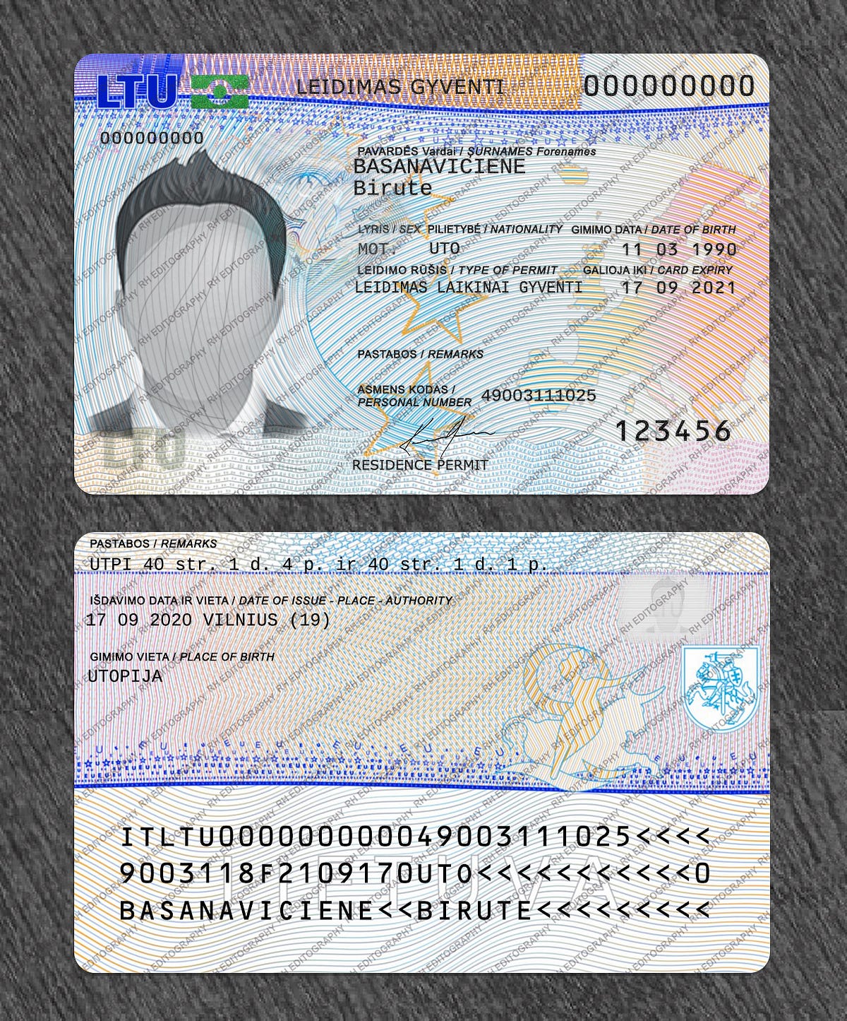 Lithuania Resodent Permit Card PSD Template • Fully Editable • High ...