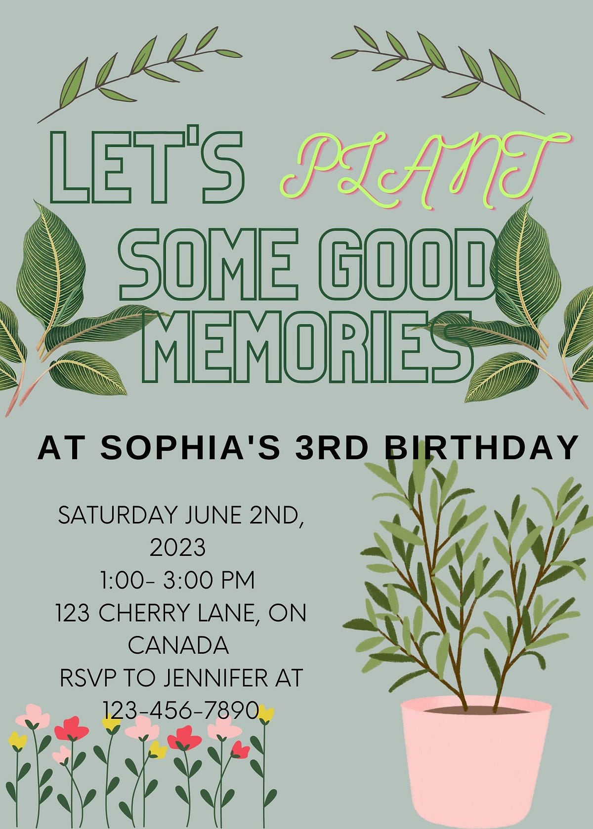 Plant themed birthday party invitation, themed birthday party, kids ...