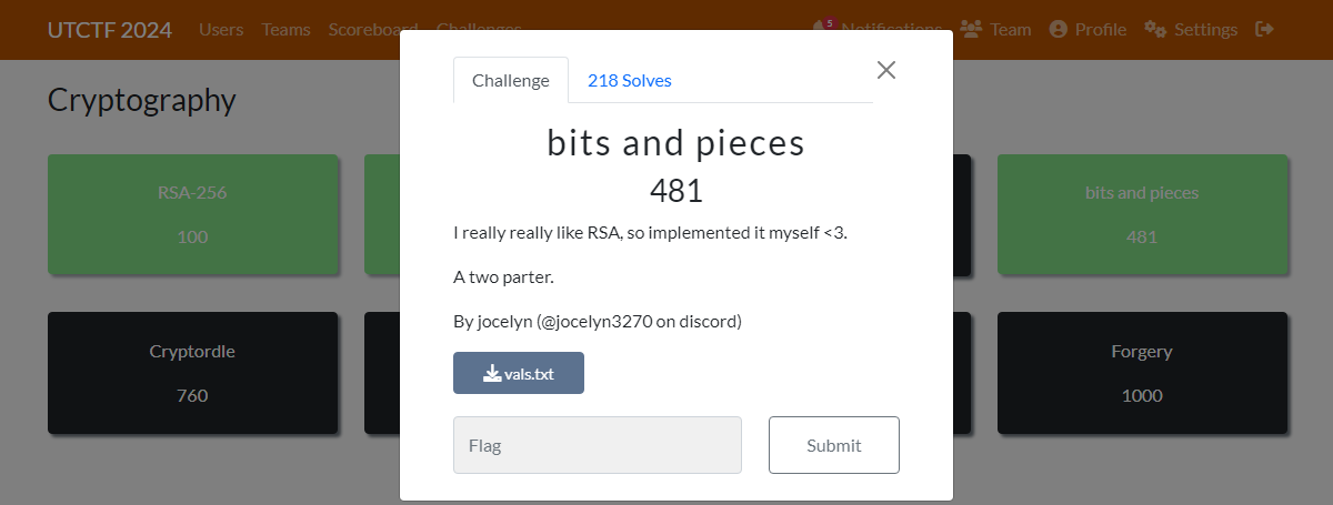 UTCTF 2024: Cryptography Challenge: bits and pieces | by Shalvi | Medium