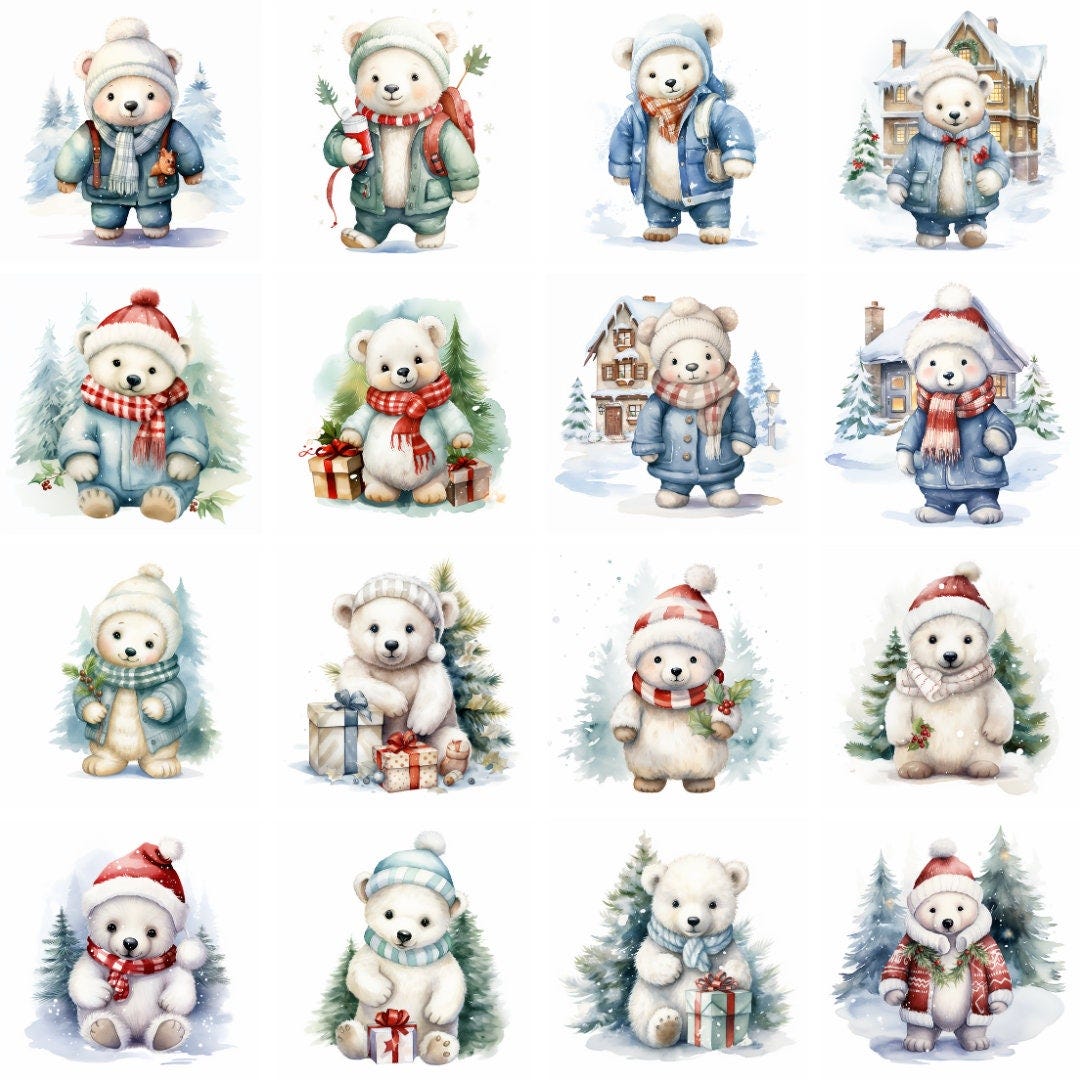 20 Cute Baby Polar Bear Clipart, christmas clip art, high quality png ...