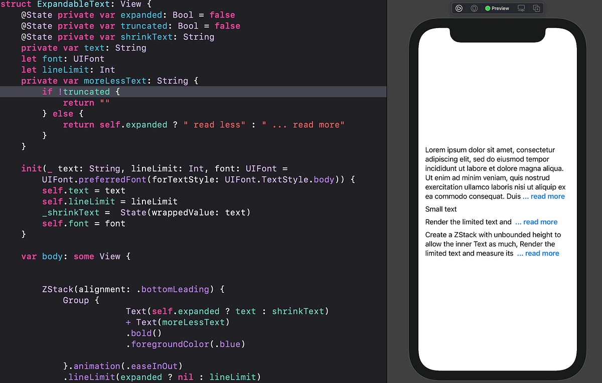 SwiftUI: How to make see more see less style button at the end of Text ...