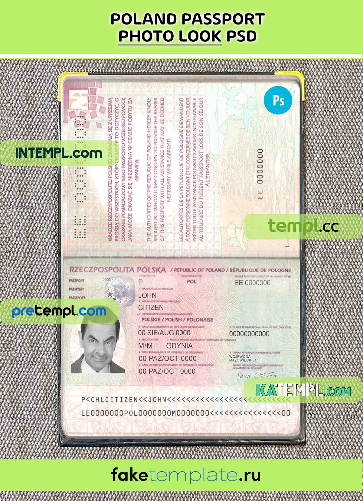 Poland passport PSD download scan and photo look templates, 2 in 1 ...