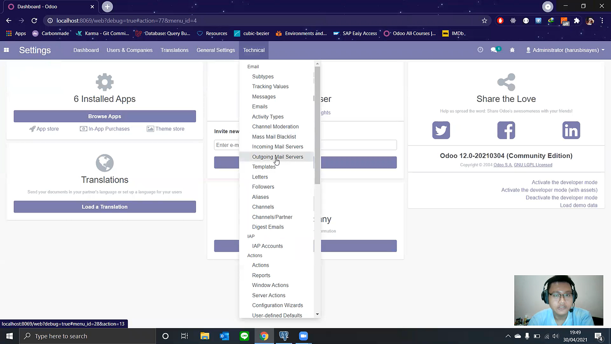 Konfigurasi Outgoing Email dan Melihat Database Odoo | by Hermawan Arifin | Medium
