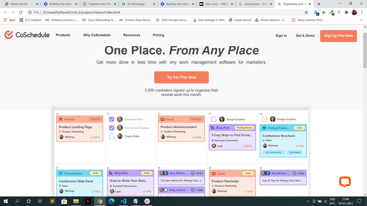 Building The Clone Of CoSchedule Website | by Satwik Nayak | Medium