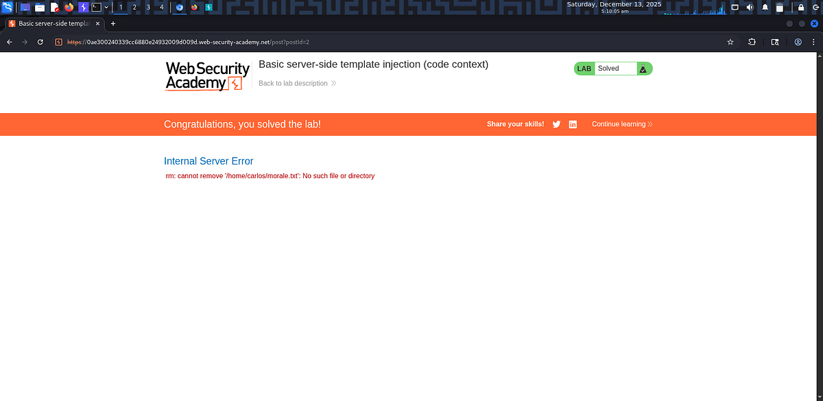 Lab: Basic server-side template injection (code context) | Portswigger | by L4V4NY4 AGR3 | Dec ...