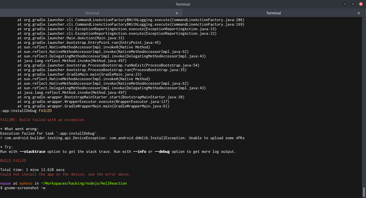 React Native Android di Linux. Setelah beberapa saat menunggu akhirnya ...