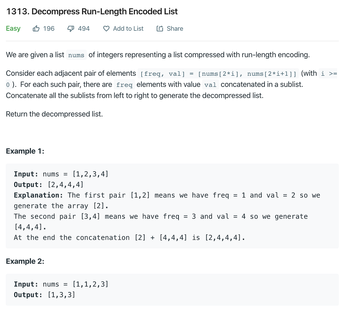 A LeetCode A Day 6 — 1313. Decompress Run-Length Encoded List | by Owen | Medium
