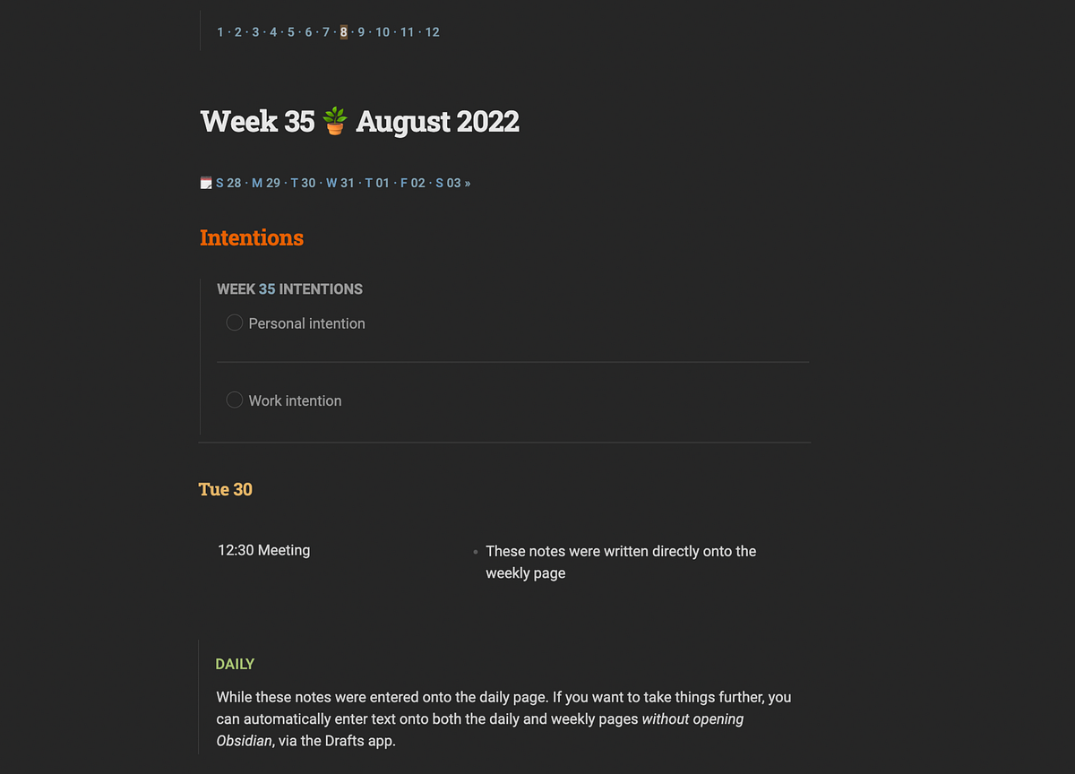 How to Automatically Combine Daily and Weekly Notes in Obsidian ...
