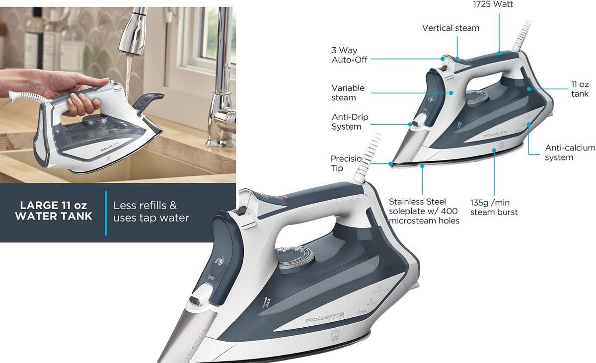 Rowenta Focus Stainless Steel Soleplate Steam Iron for Clothes 400 ...