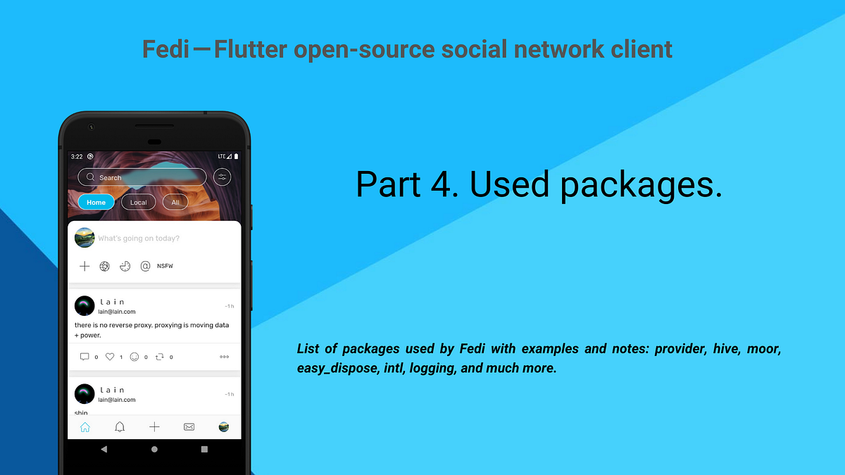 Fedi — Flutter open-source social network client. Part 4. Used packages. | by Yevhenii Zapletin ...