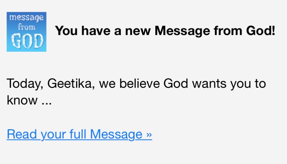 You Have A New Message From God!. A notification in my mailbox read so ...