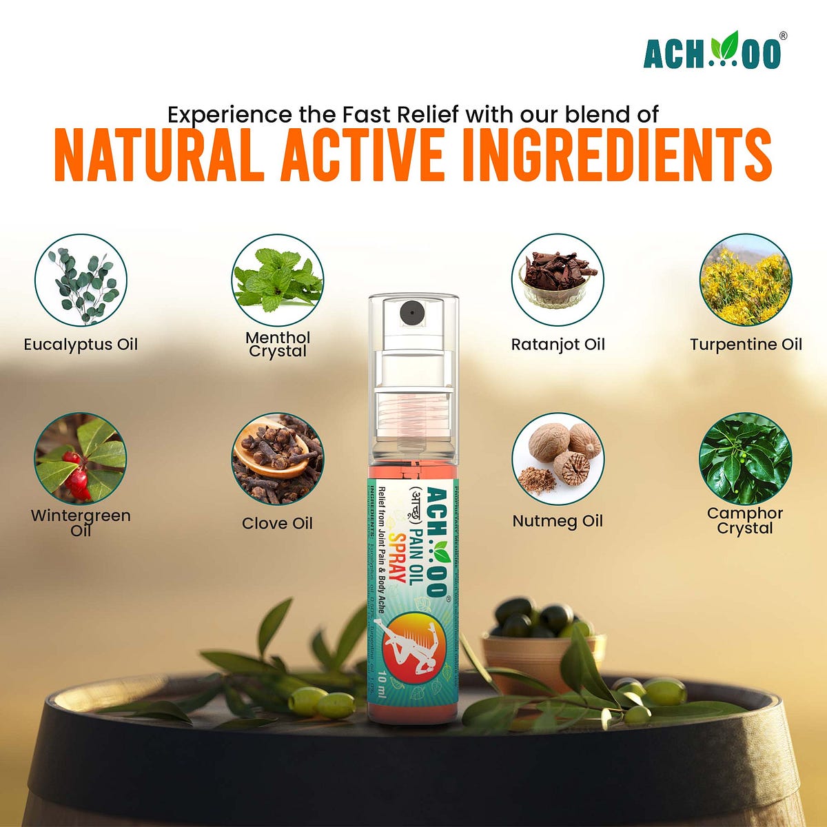 Herbal oil spray for body ache and muscle ache relief | ACHOO - Achoo ...